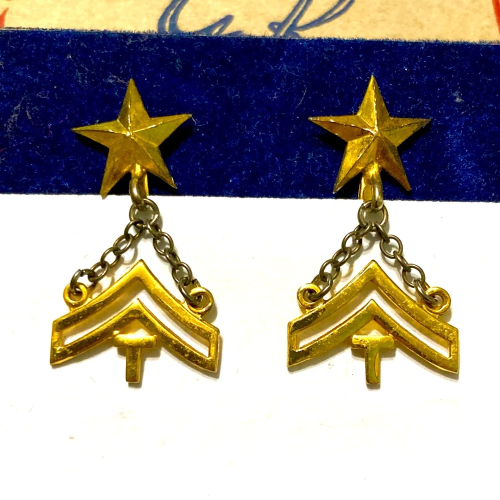 Vintage Ww2 Us Army Miniature Rank Insignia Earrings … - Gem